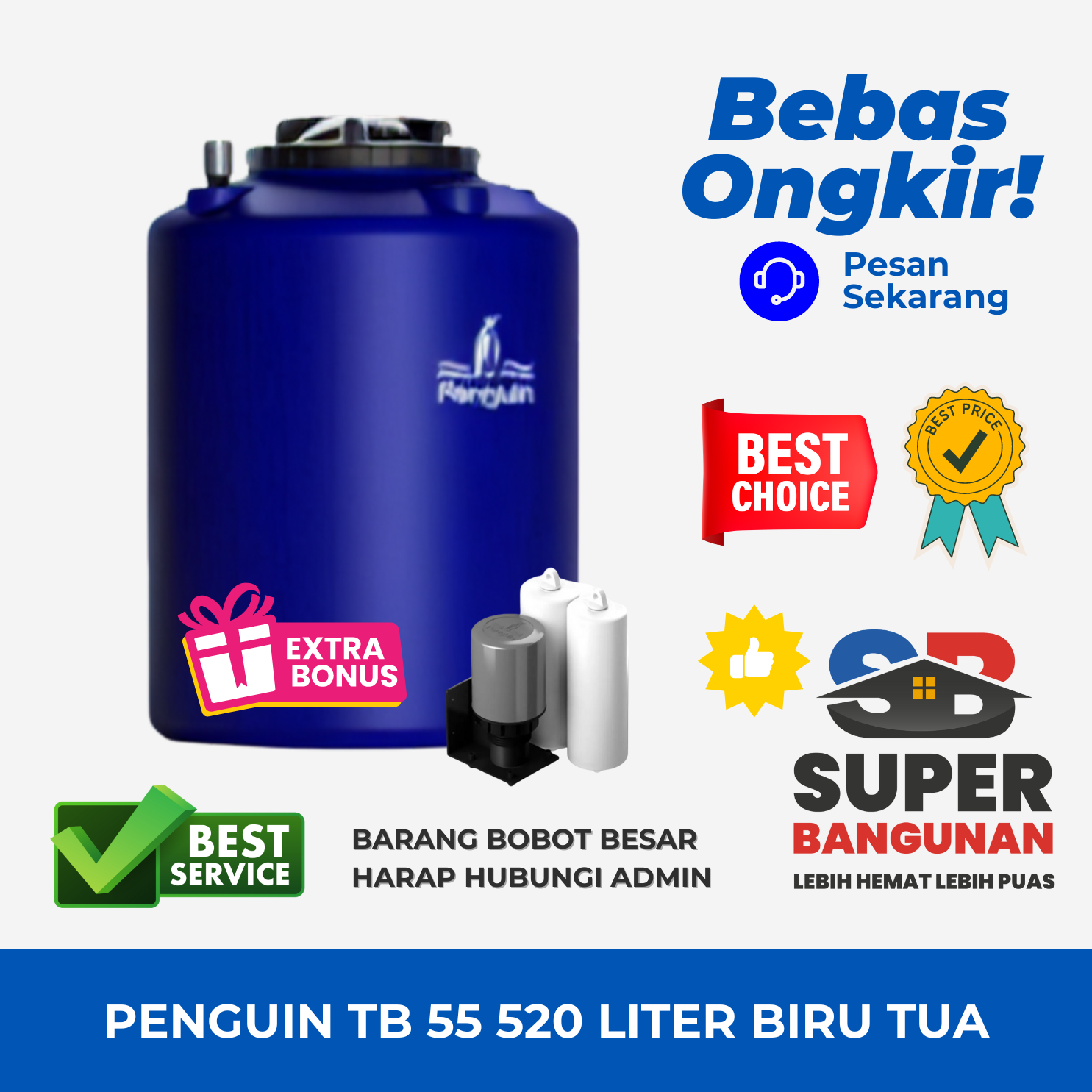 Penguin Tb 55 520 Liter Biru Tua Bonus Plumbing Kit Dan Radar - Super Bangunan