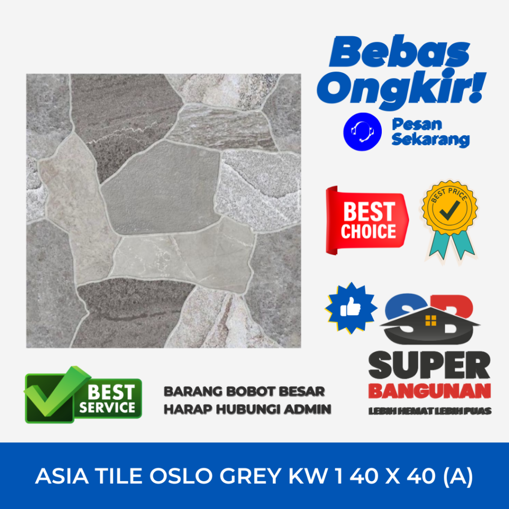 ASIA TILE OSLO GREY KW 1 40 X 40 (A) - Super Bangunan Supermarket Bahan